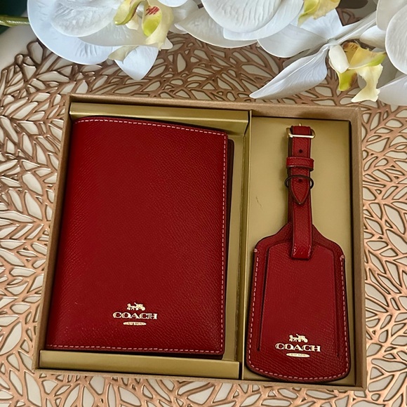 Coach | Accessories | Nwt Coach Red Passport Holder And Luggage Tag Set ...